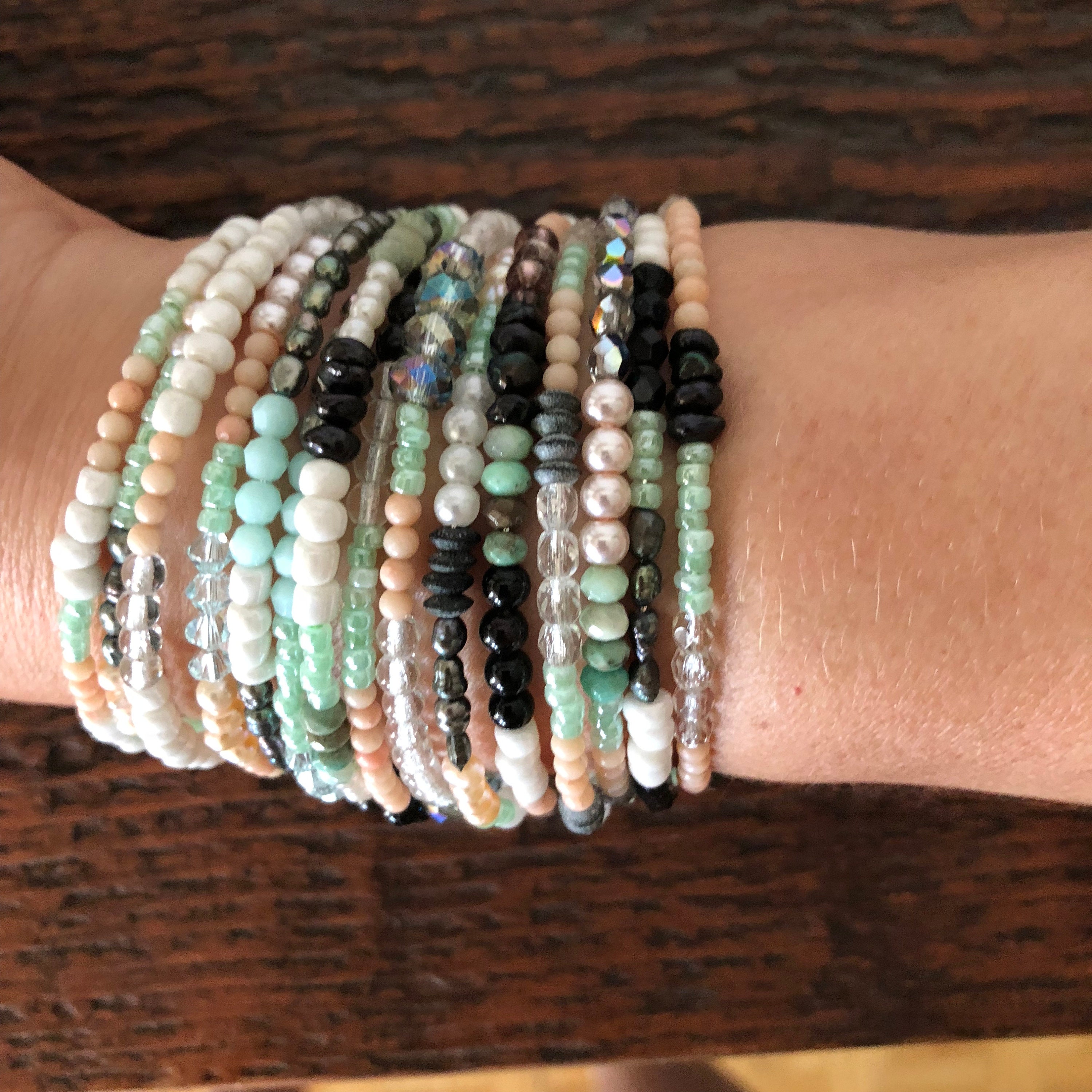 Unique Memory Wire Beaded Wrap Bracelet - Etsy