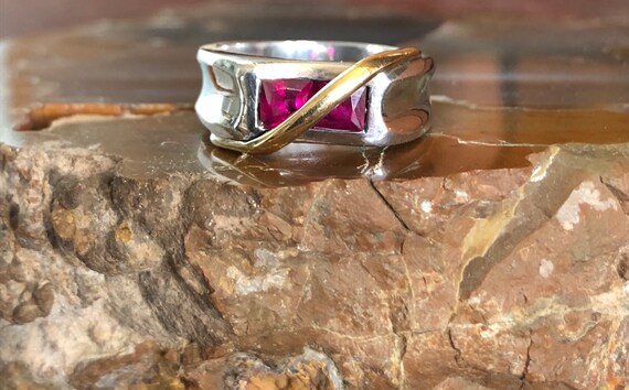 Designer 925 and 18K Gold Ruby Modern Ring - Gem