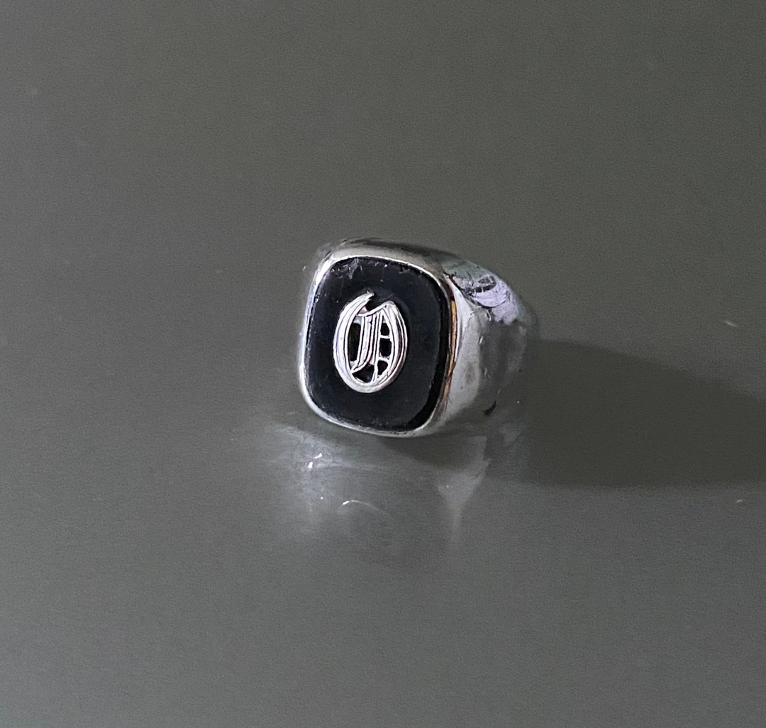 Vintage Onyx Sterling Silver O Initial Ring - Etsy