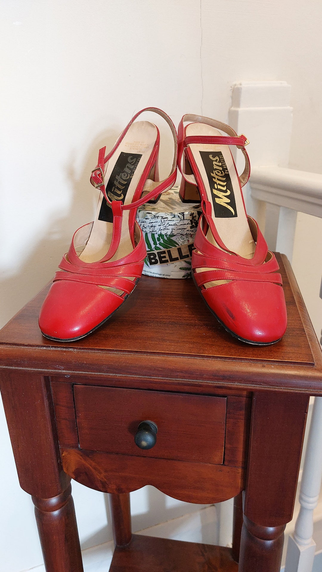 Vintage, Red Leather Sling-back Shoes. Classic Style. - Etsy UK