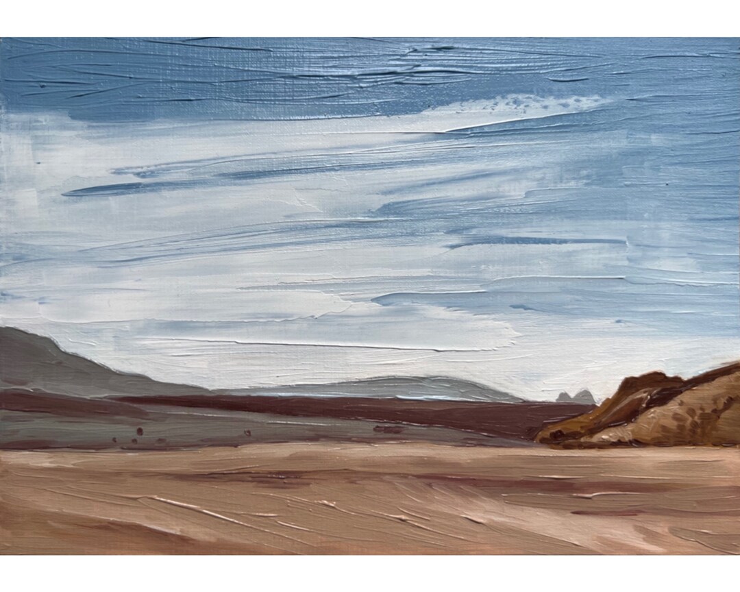 Desert Oil Painting Mountain Original Art Sandy Landscape Wall Art ...