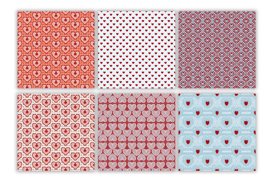 Hearts Digital Paper Pack Love Patterns Valentines Day Digital Download ...