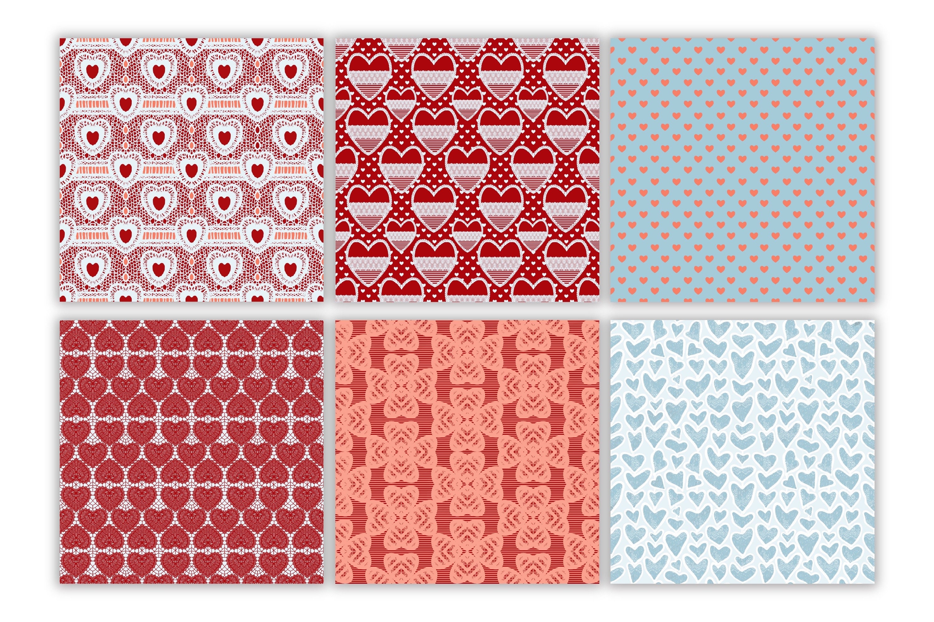 Hearts Digital Paper Pack Love Patterns Valentines Day Digital Download ...
