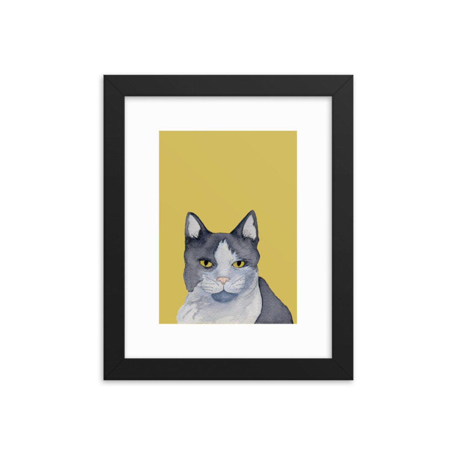 Framed Cat Watercolor Painting Gift for Her, Cat Lover, 8" X 10", Boho ...