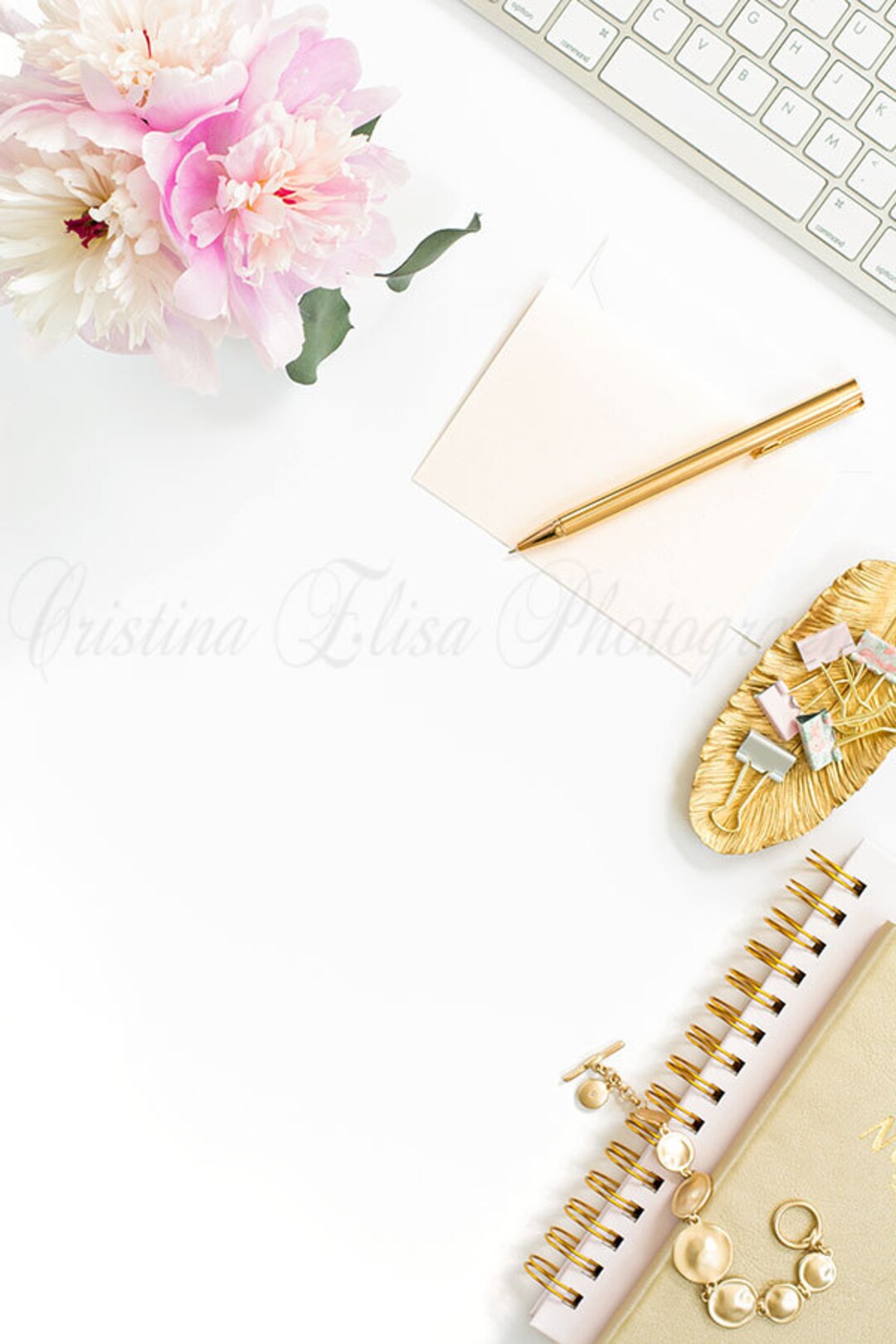 Styled Stock Photography Flatlay Desk Mockup Pink Peonies Gold ...