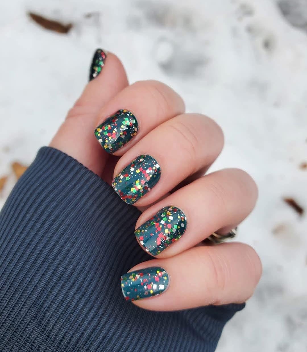 Yule Love It Color Street Green Nail Polish Strips With Chunky Sparkles ...