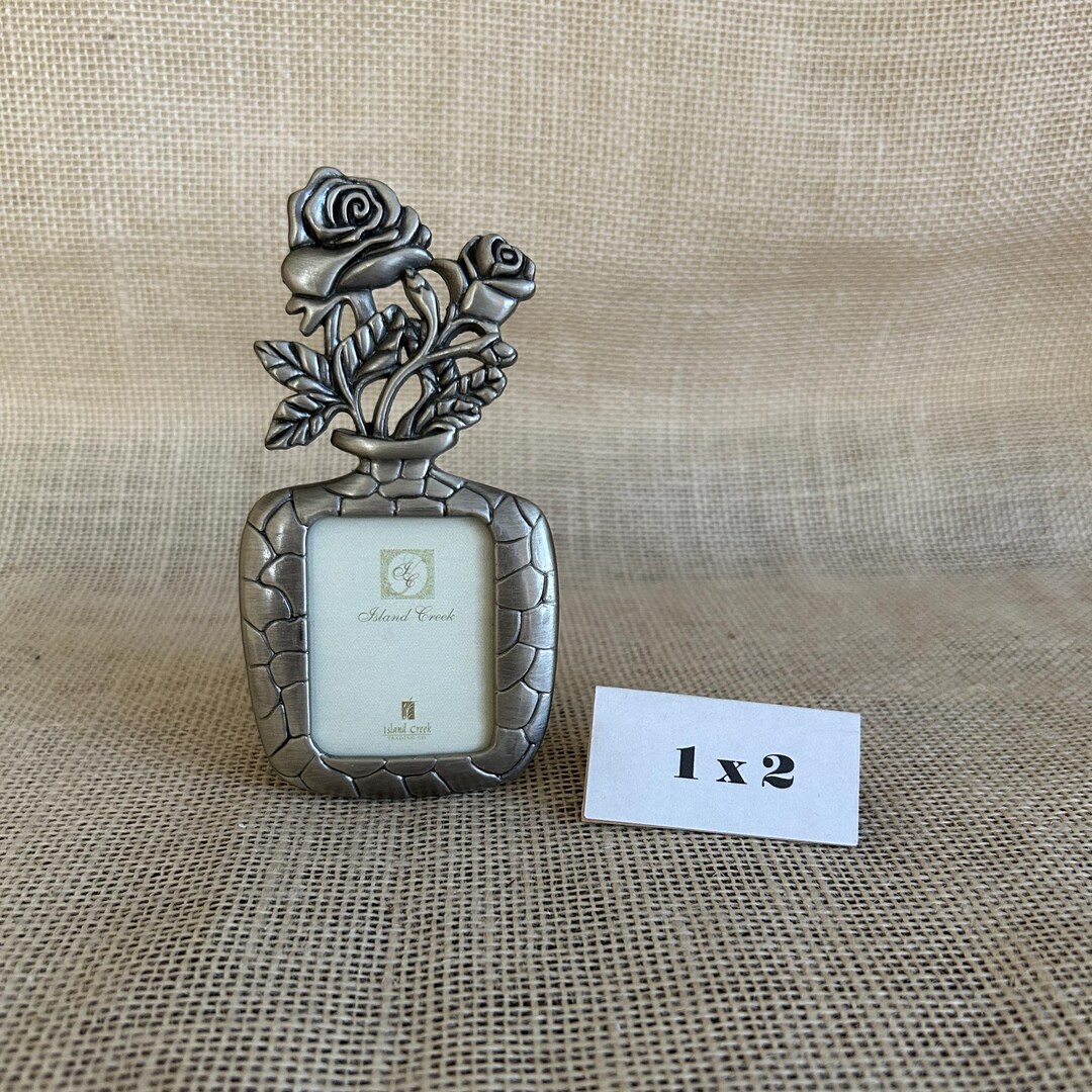 1 X 2 Pewter Metal Picture Frames--1x2 Mini Frame--novelty Rose Bud ...