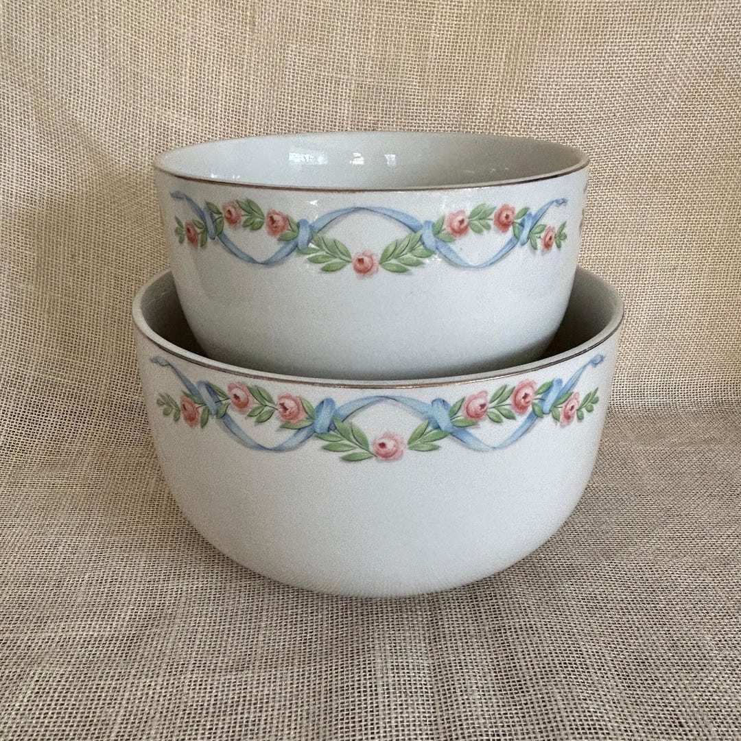 Vintage Cottage Core Bowls With Ribbons and Roses--hall China Wildfire ...
