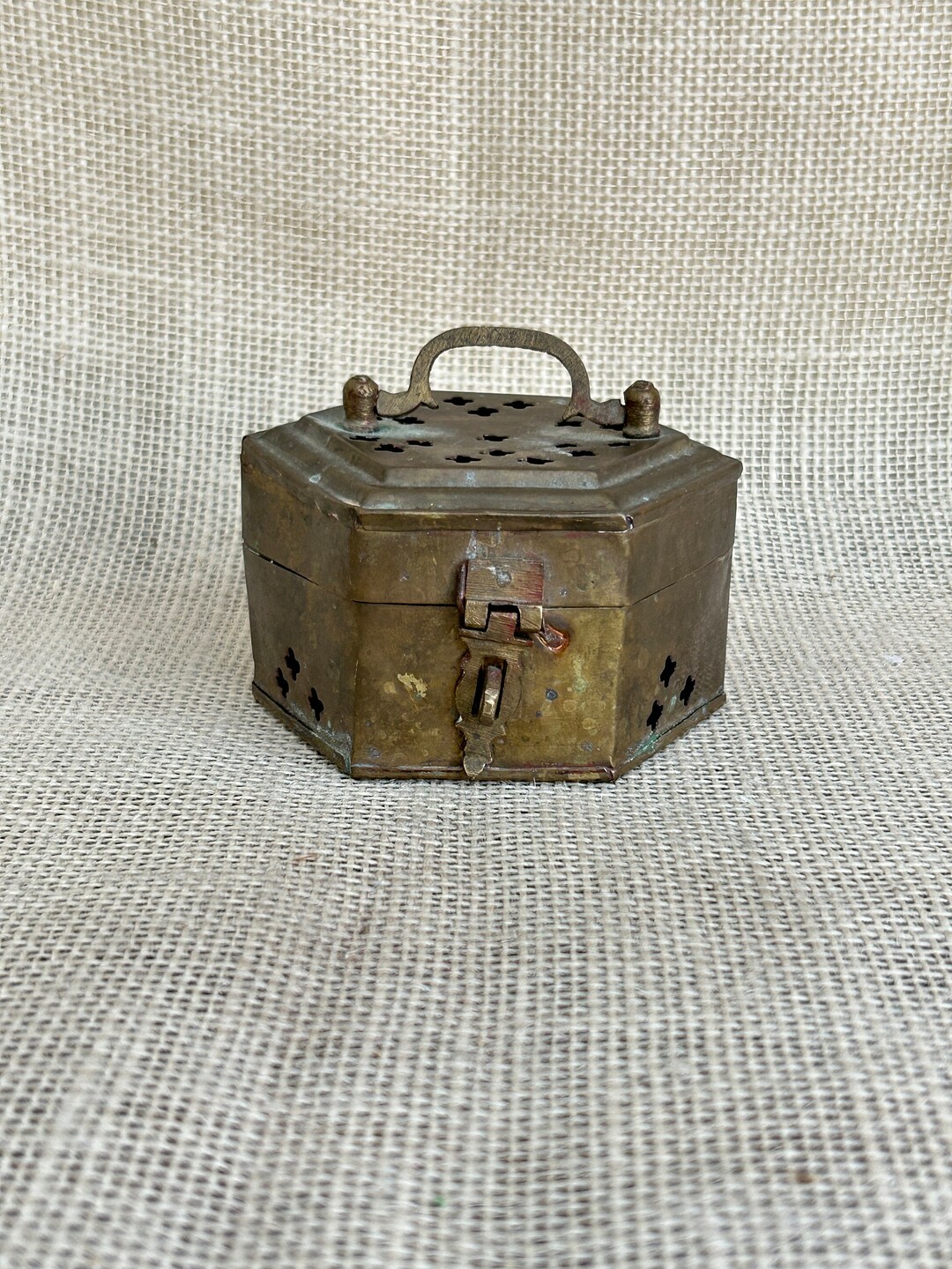 Vintage Brass Box--brass Cricket Box--octagon Brass Box--trinket Box ...