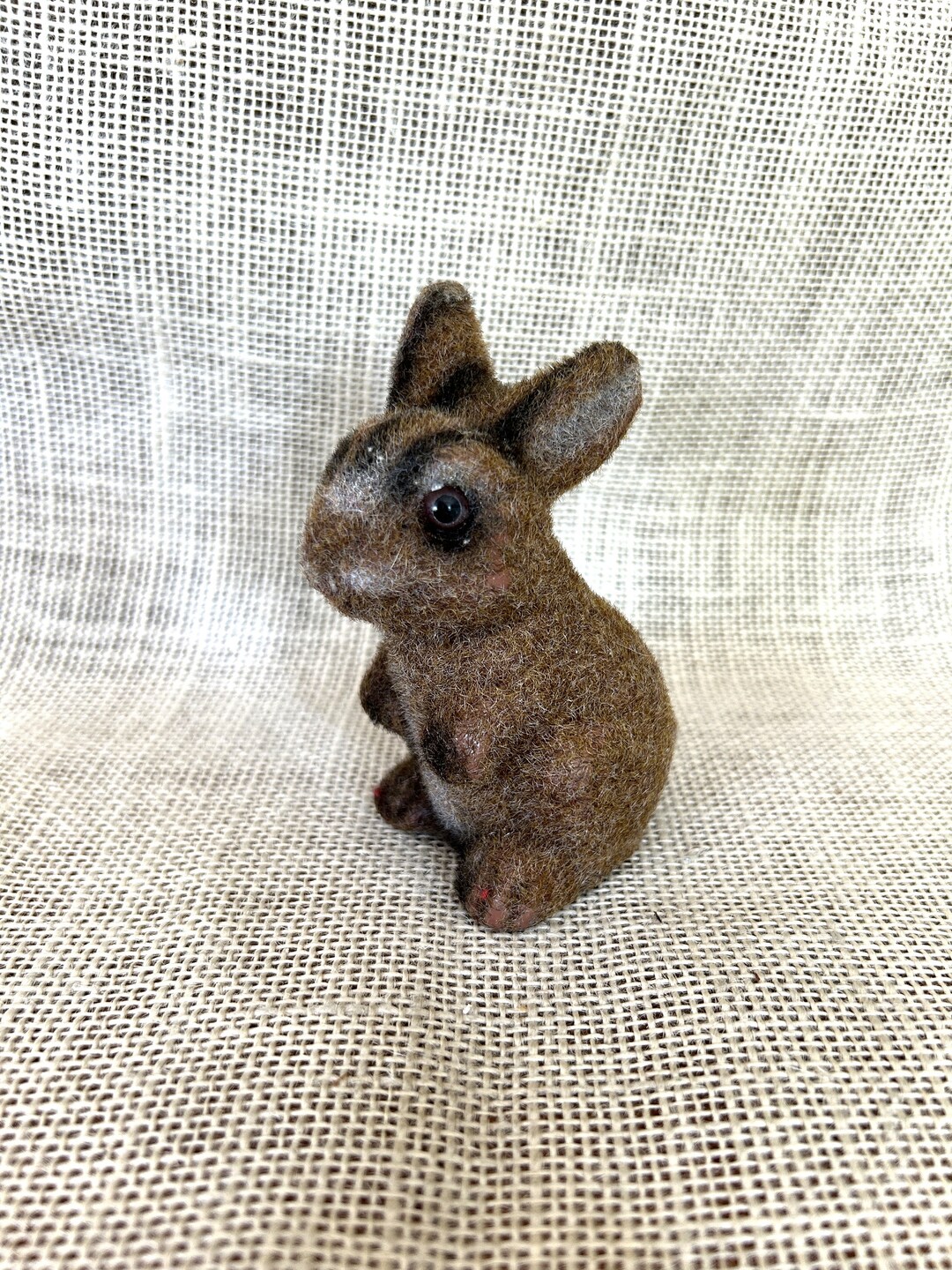 Vintage Flocked Rabbit--4'' Fuzzy Brown Rabbit Figurine--fuzzy Bunny ...