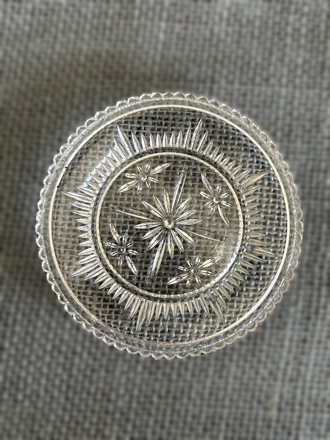 Vintage Clear Cut Glass Cup Platessmall 3 Round Scalloped Edge Glass ...