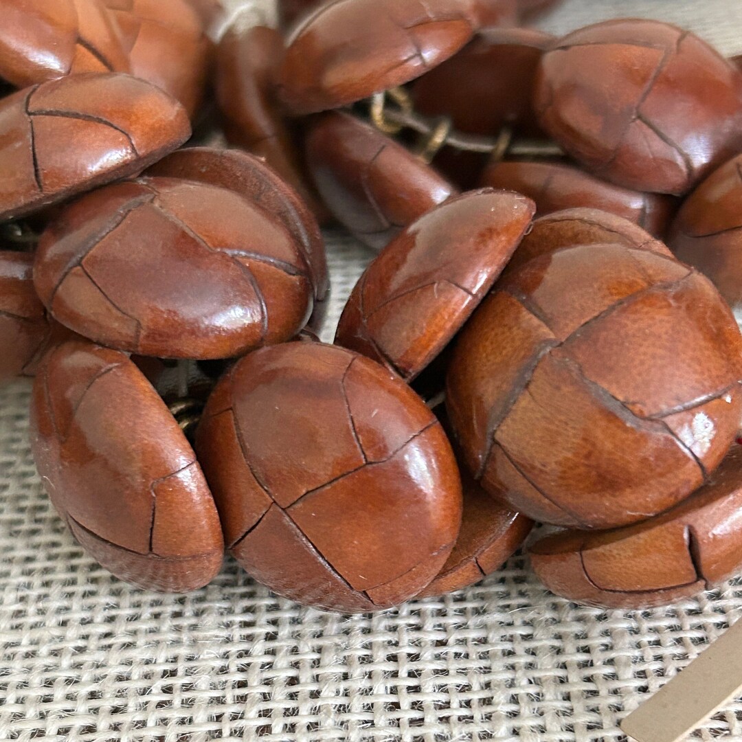 Vintage Leather Buttonssix 25mm/1'' Brown Leather Buttons With Brass ...