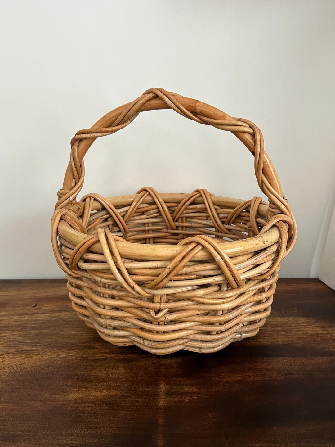 Vintage Wicker Basket With Handle--hand Crafted Bamboo Basket With ...