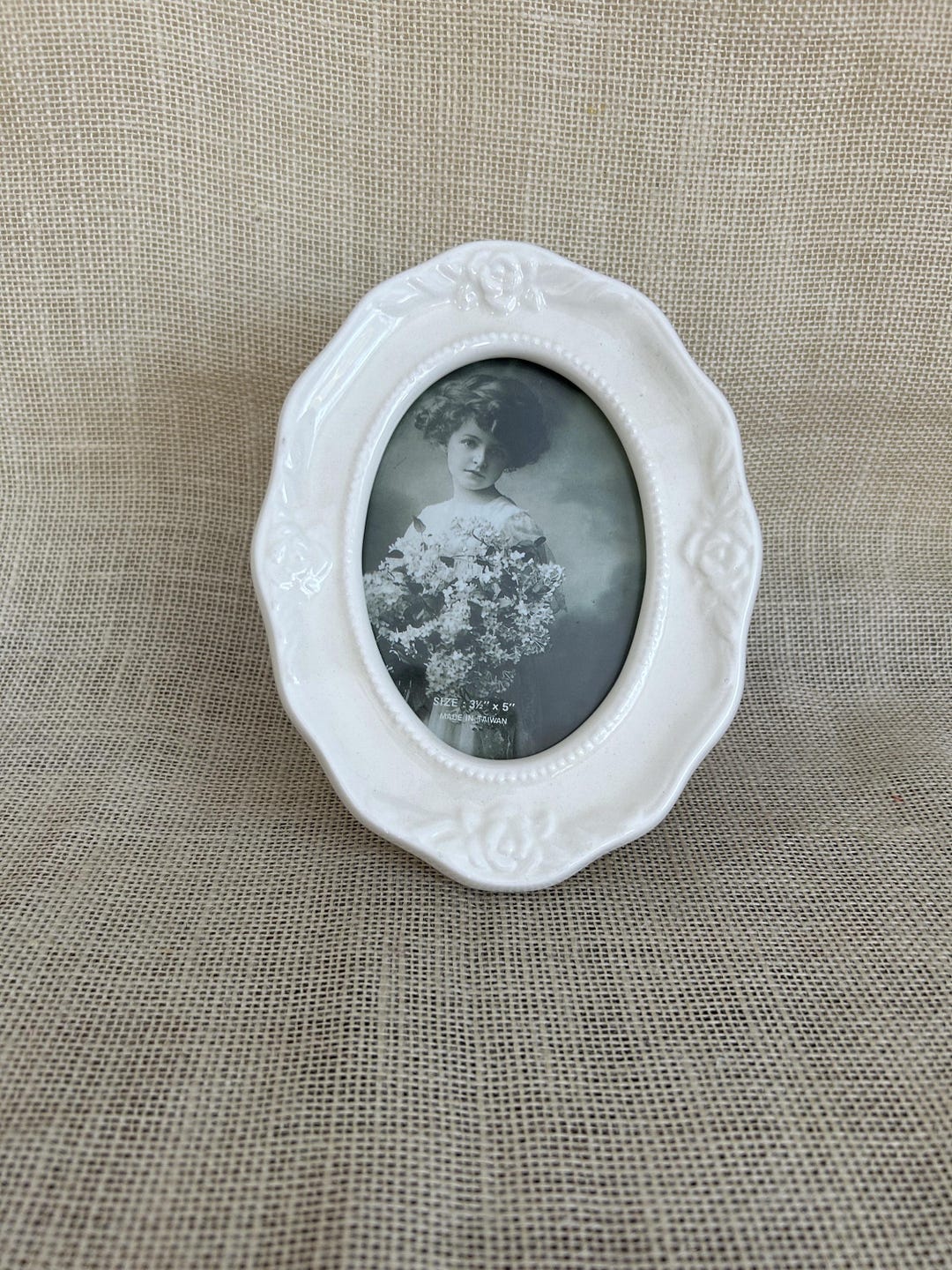 Vintage 3.5 X 5 White Ceramic Frame With Embossed Roses3.5x5 Shabby ...