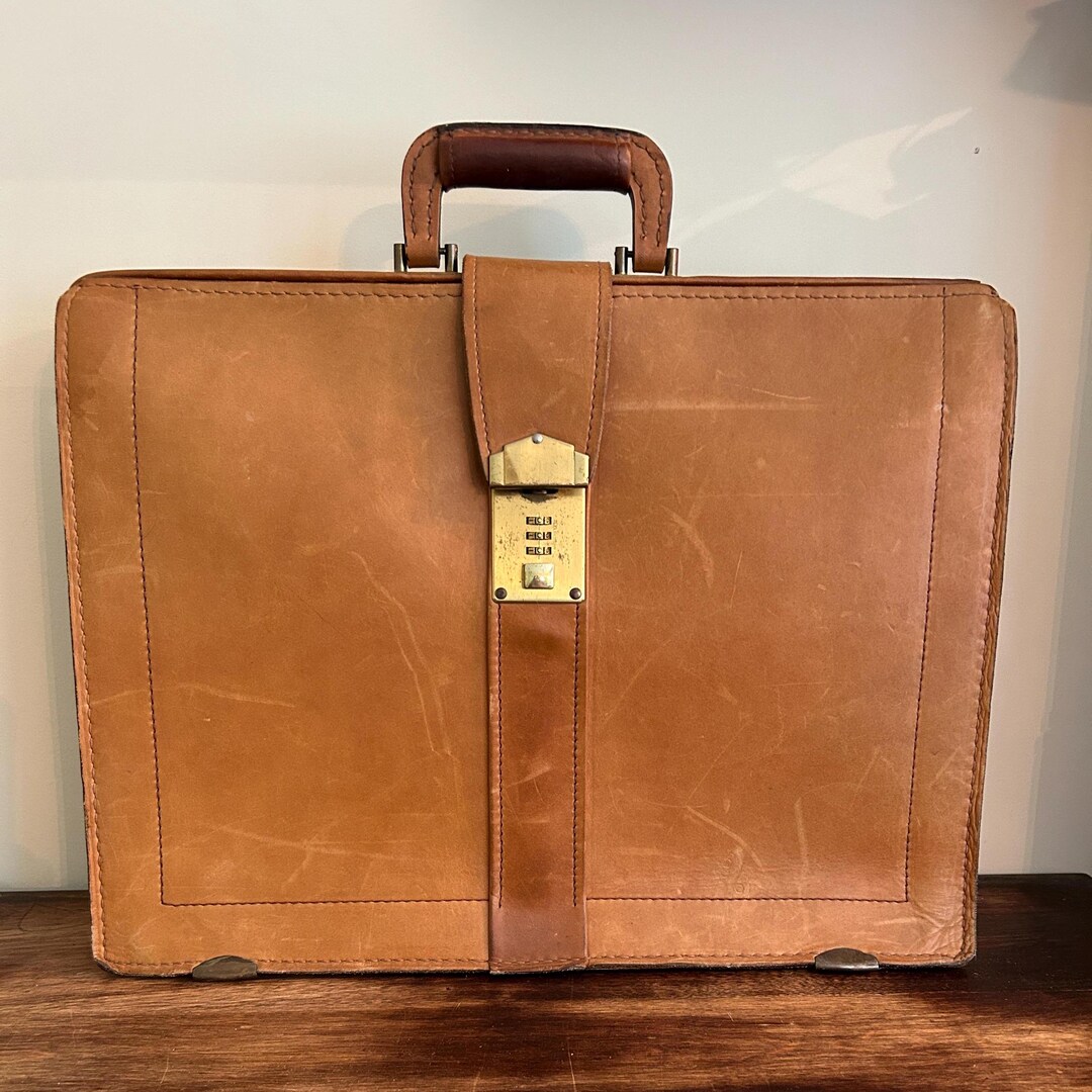Vintage Attaché Casehinged Soft Sided Leather Briefcasenatural Leather ...
