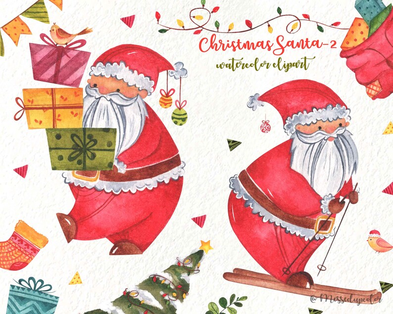 Christmas Clipart Christmas Watercolor Clipart Santa Claus - Etsy