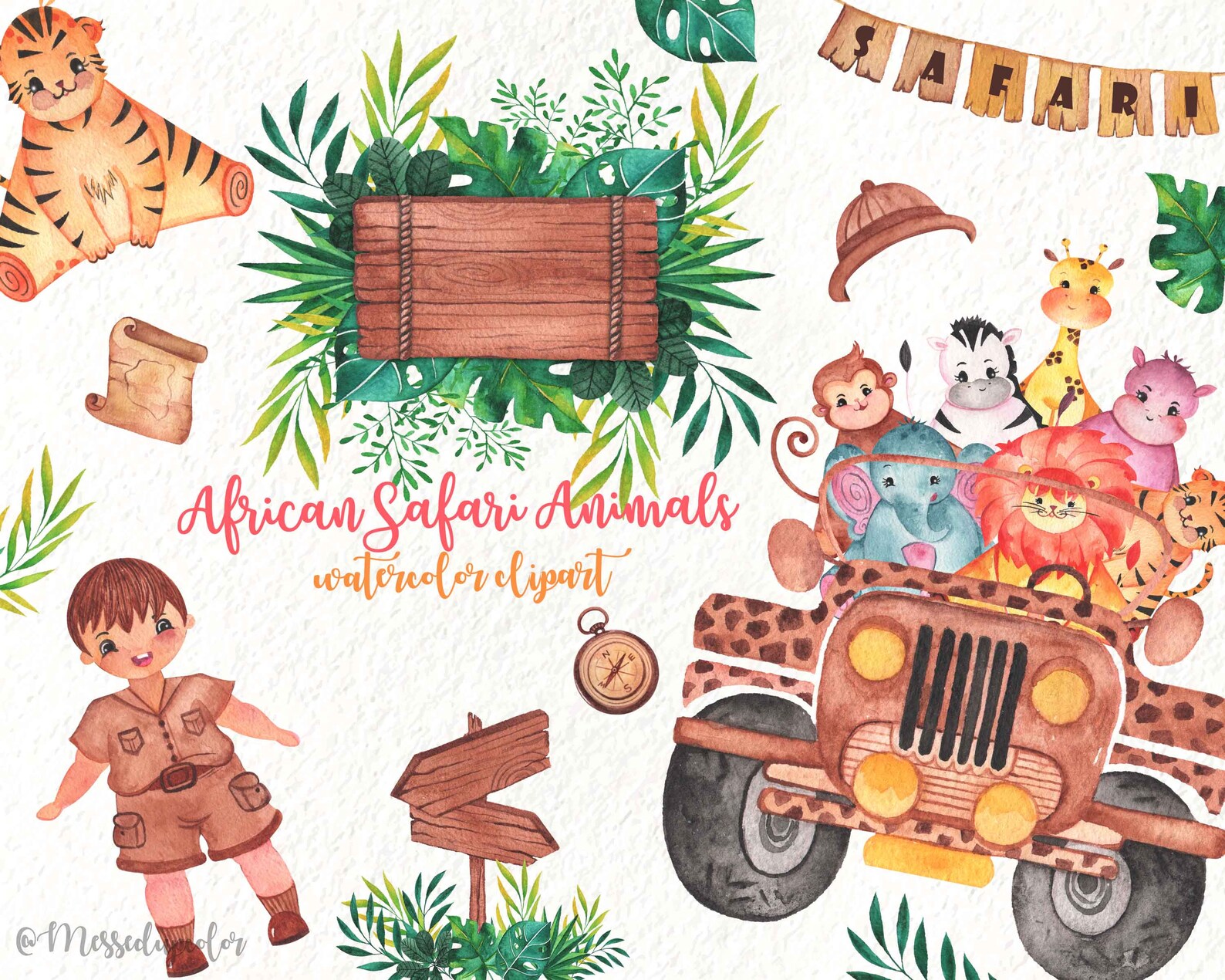 Jungle Animals Clipart Watercolor Animals Clipart Safari - Etsy