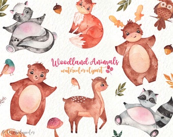 Woodland Animal Clipart Fox Bear Raccoon Deer Owl Nursery Art - Etsy