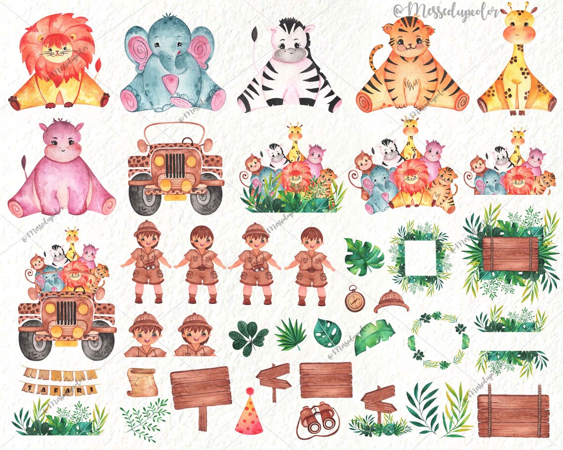 Jungle Animals Clipart Watercolor Animals Clipart Safari - Etsy