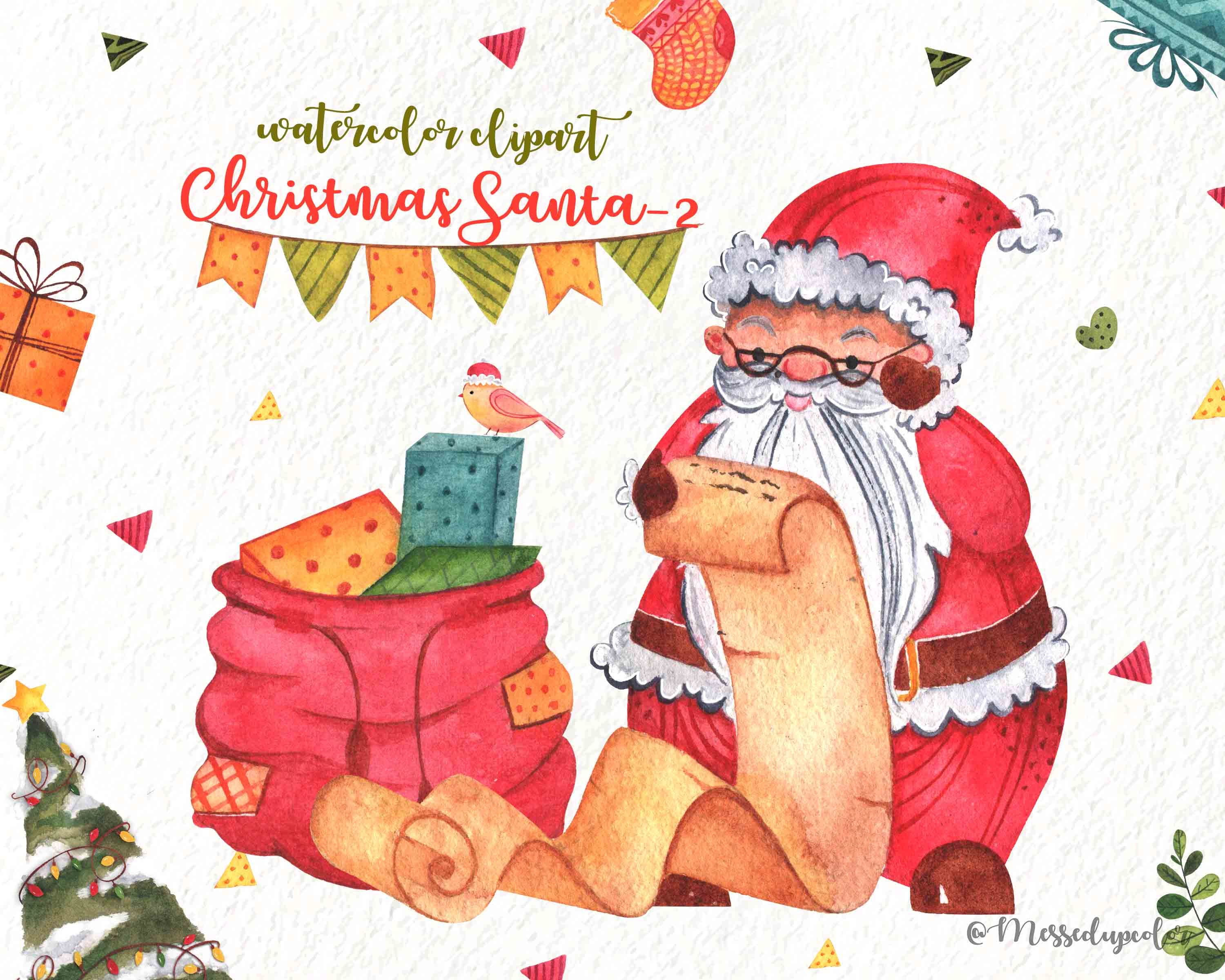 Christmas Clipart Christmas Watercolor Clipart Santa Claus - Etsy