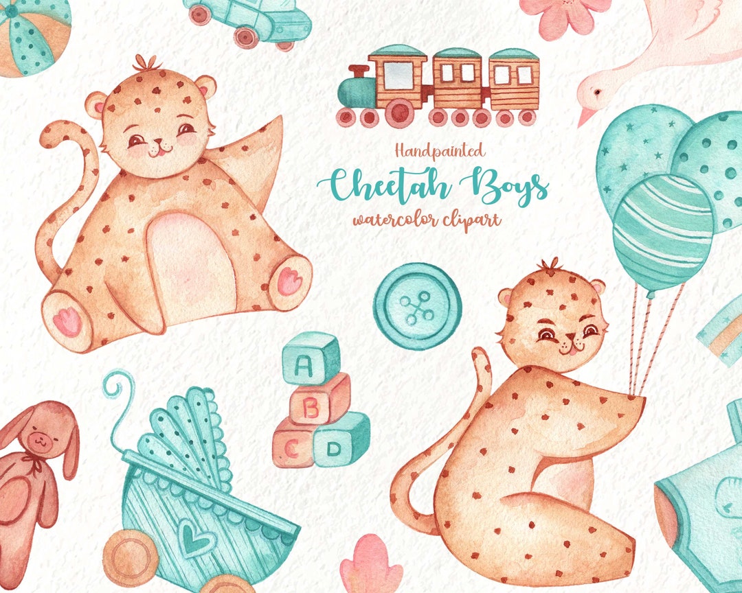 Cute Baby Boy Clipart, Baby Shower Clipart, Animals Clipart, Cheetah ...