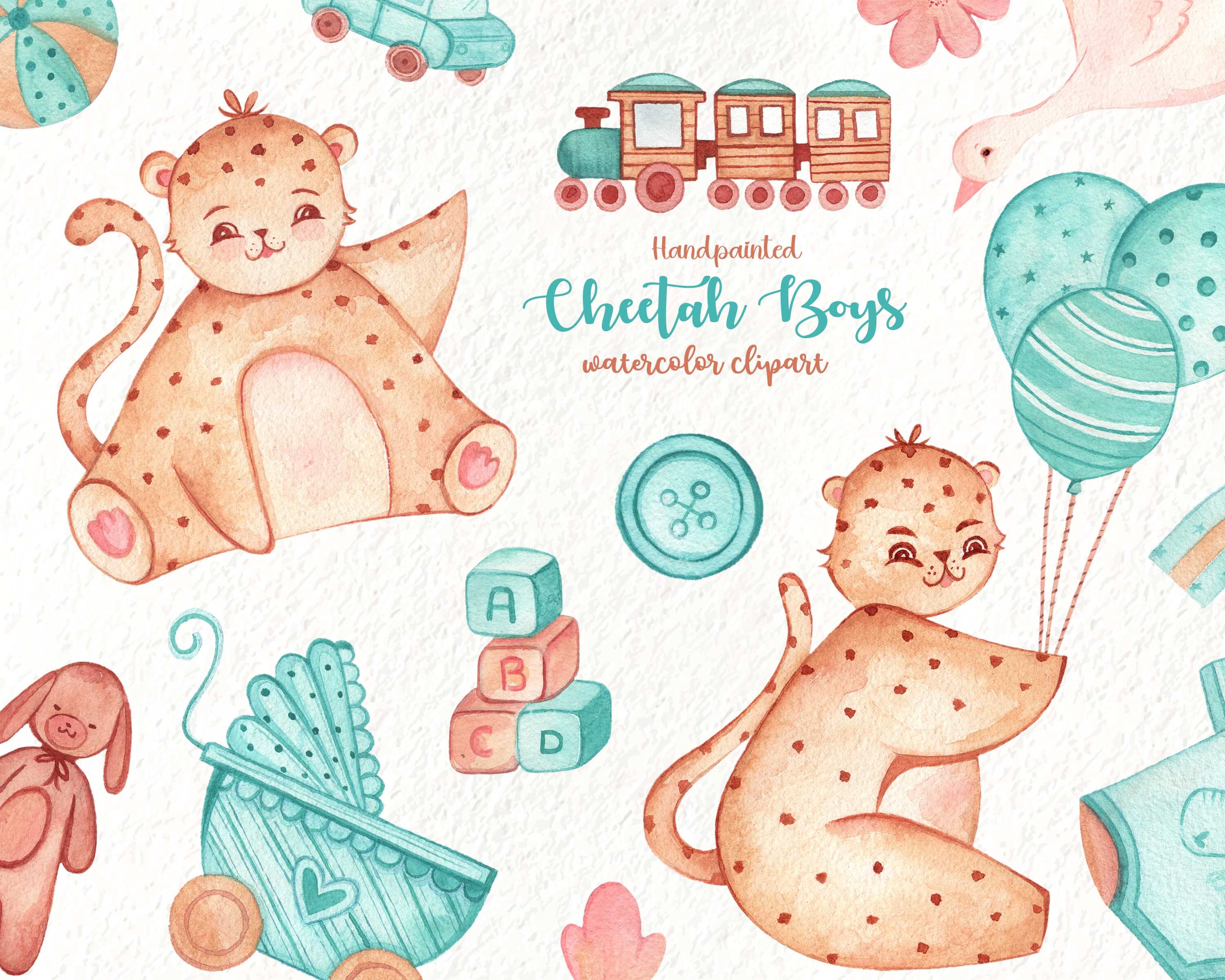 Cute Baby Boy Clipart, Baby Shower Clipart, Animals Clipart, Cheetah ...