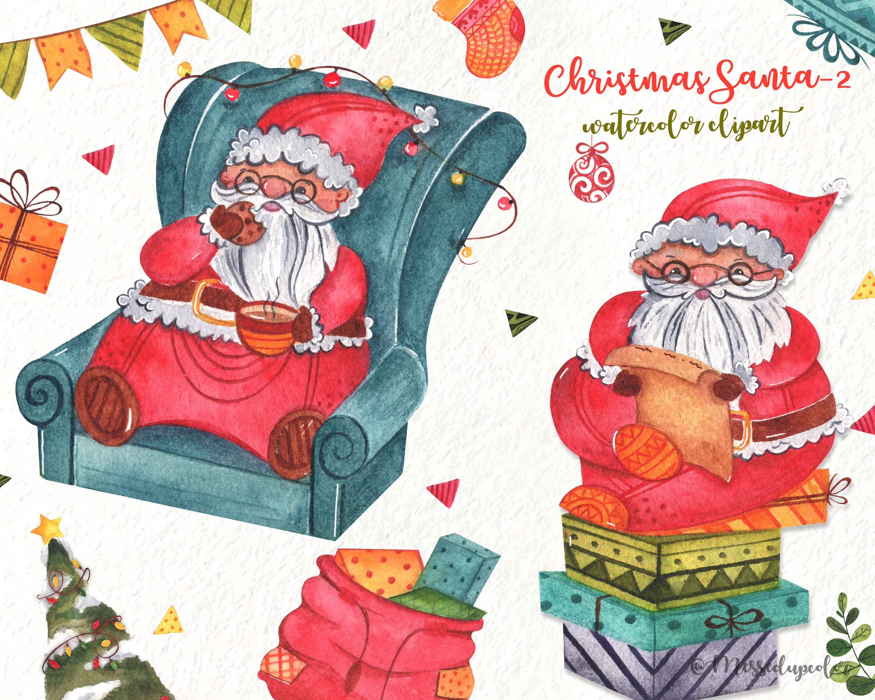Christmas Clipart Christmas Watercolor Clipart Santa Claus - Etsy