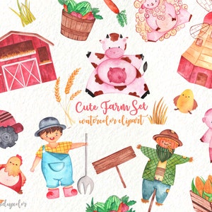 Farm Clipart, Watercolor Farm, Farm Animal Clipart, Watercolor Animal ...
