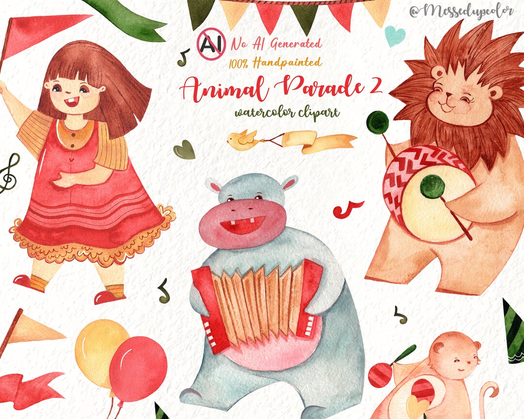 Cute Animals Birthday Party Clipart, Birthday Party Clipart, Watercolor ...