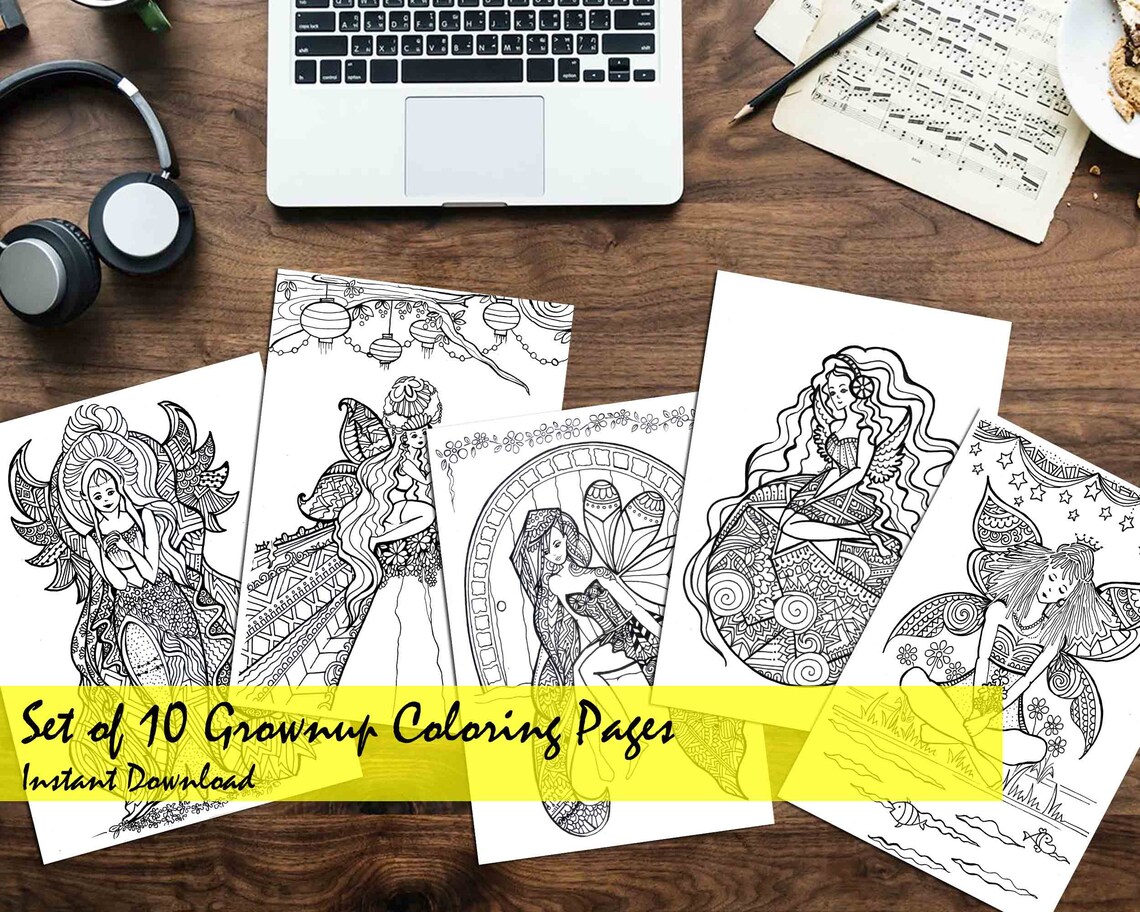 Set of 10 Printable Adult Coloring Book Pages Coloring Book | Etsy