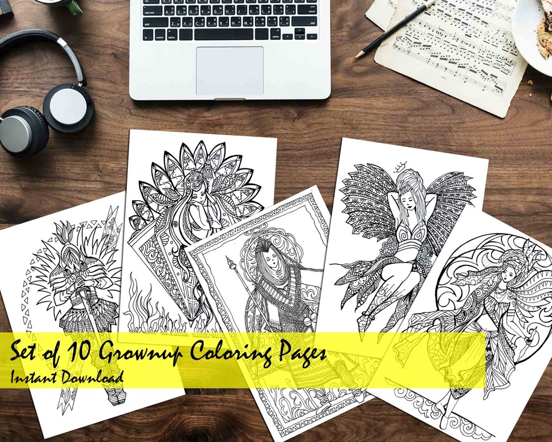 Set of 10 Printable Adult Coloring Book Pages Coloring Book | Etsy