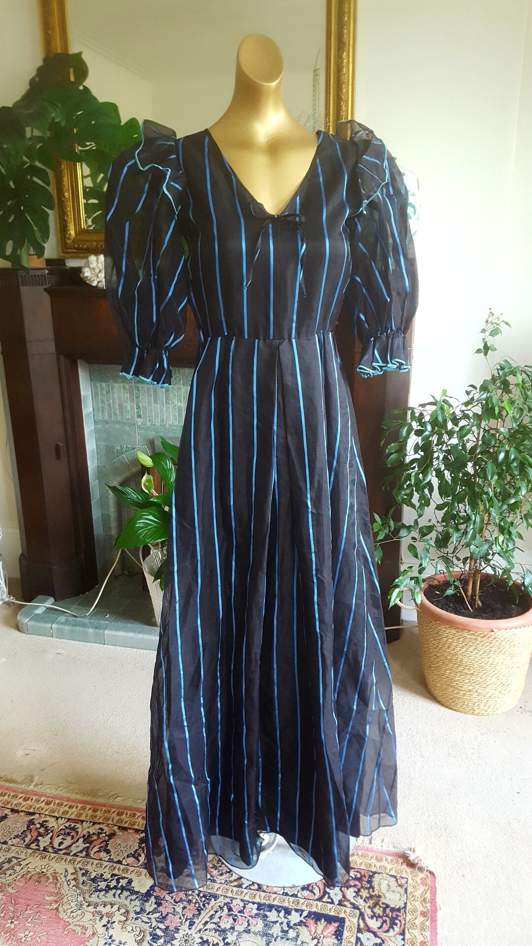 Stunning Layered Organza Black and Turquoise Blue Striped Governess ...