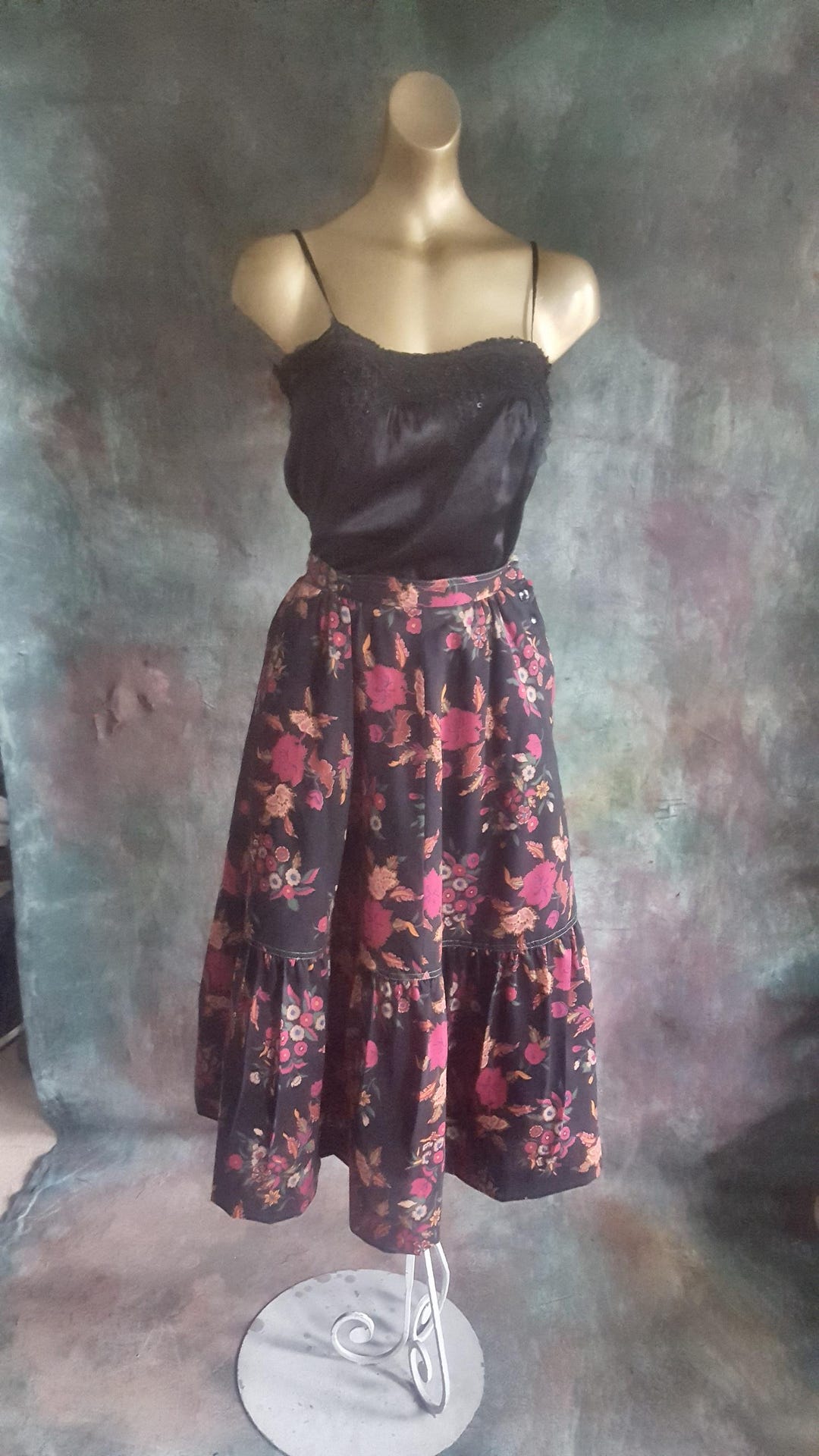 Stunning 1970s All Wool Heritage Brand Floral Print Winter Flared Deep ...