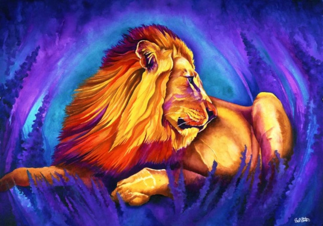 Lion Art Purple "papa" - Signed Giclee Reproduction Print Watercolor ...