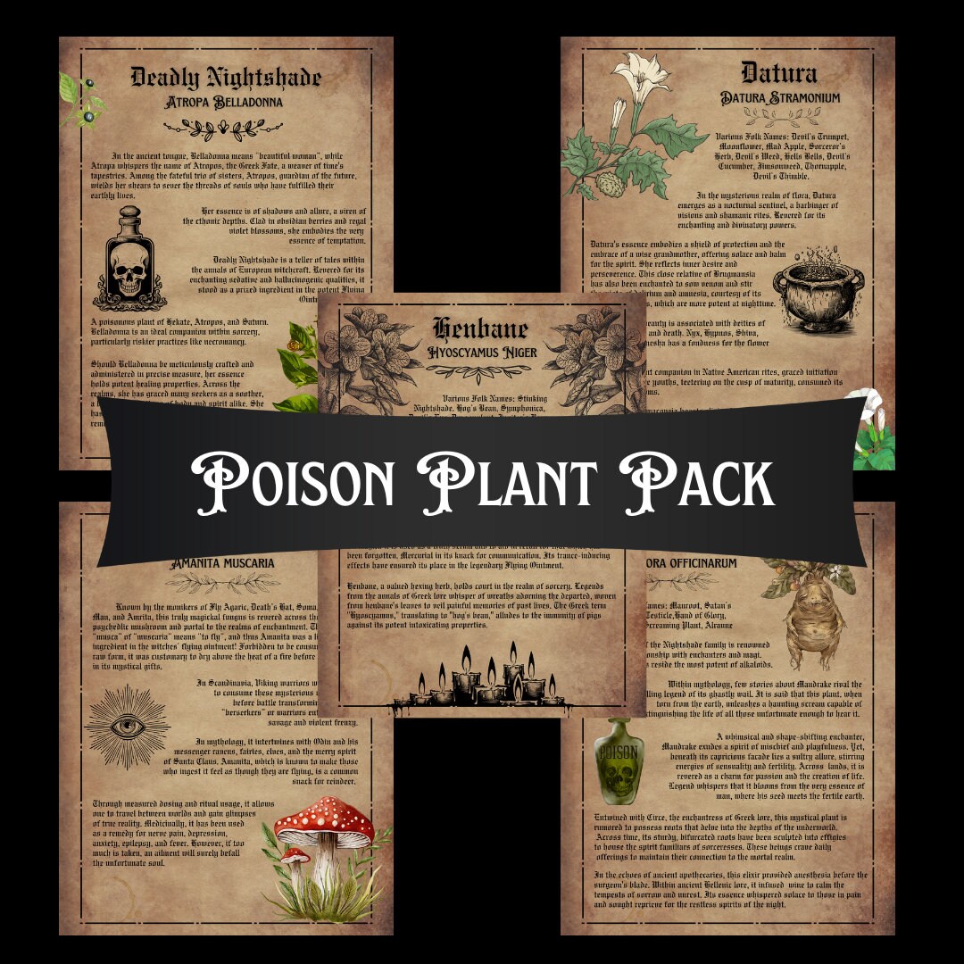 Poison Plants Download and Print Pack | Grimoire Pages, Green Witch ...
