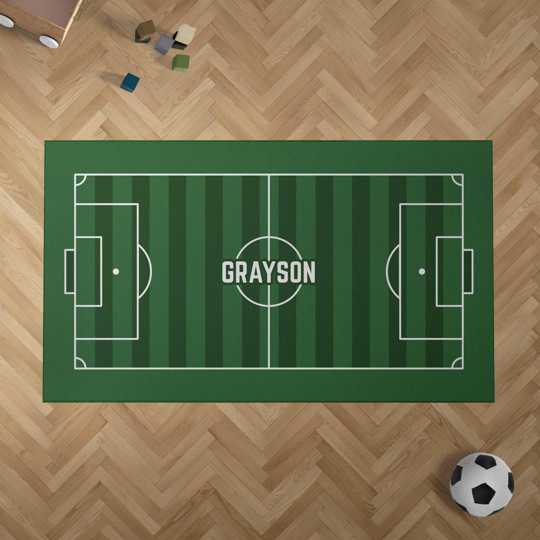 Kids Soccer Football Rug Mat, Custom Play Mat, Sports Birthday Gift for ...