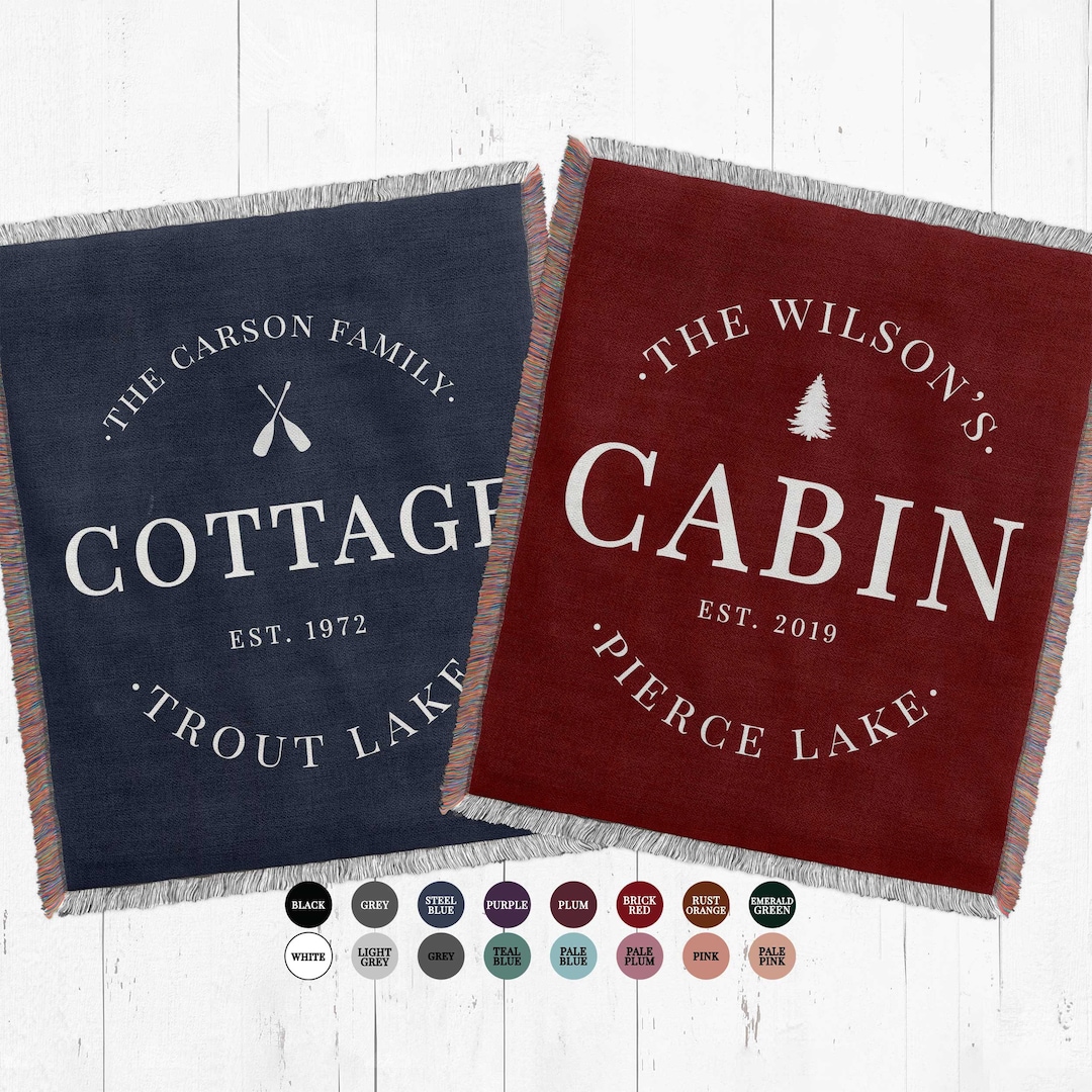 Cottage Cabin Decor Woven Blanket Custom Rustic Personalized Family ...