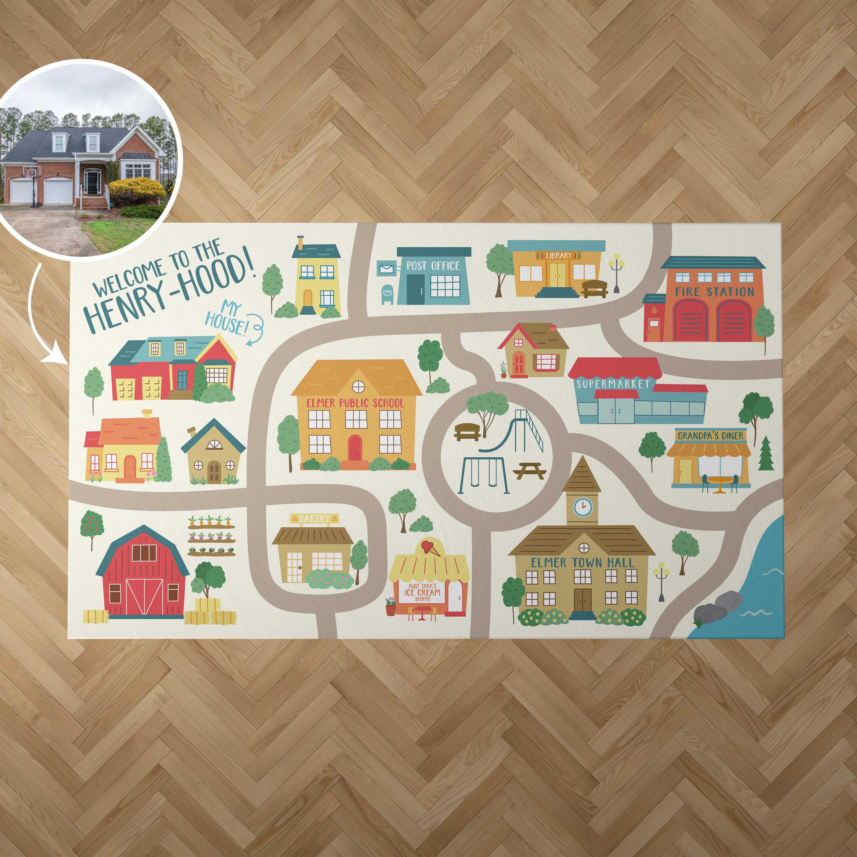 Custom Kids Road Map Rug: Washable Play Mat, Personalized Playroom ...
