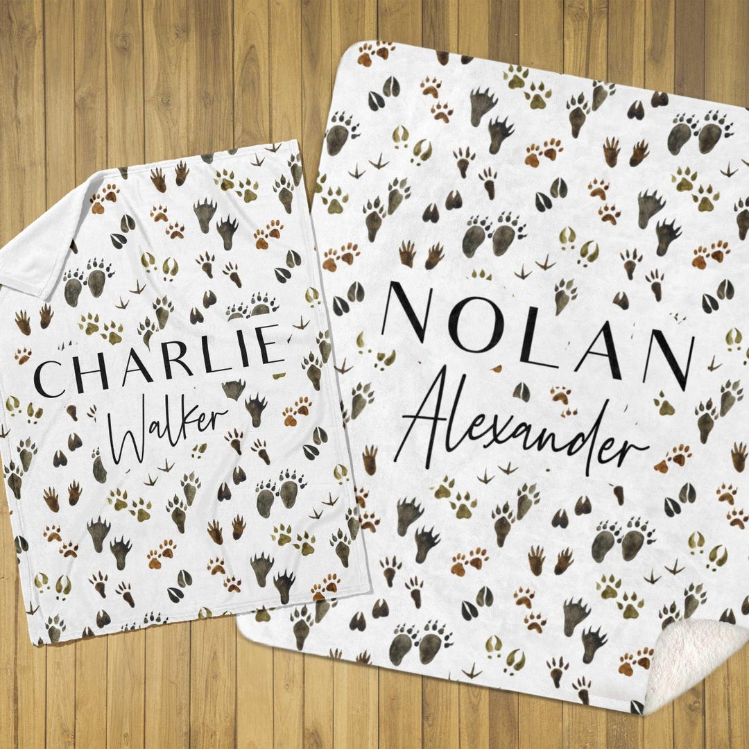 Custom Animal Tracks Baby Blanket With Name: Personalized Nature Forest ...