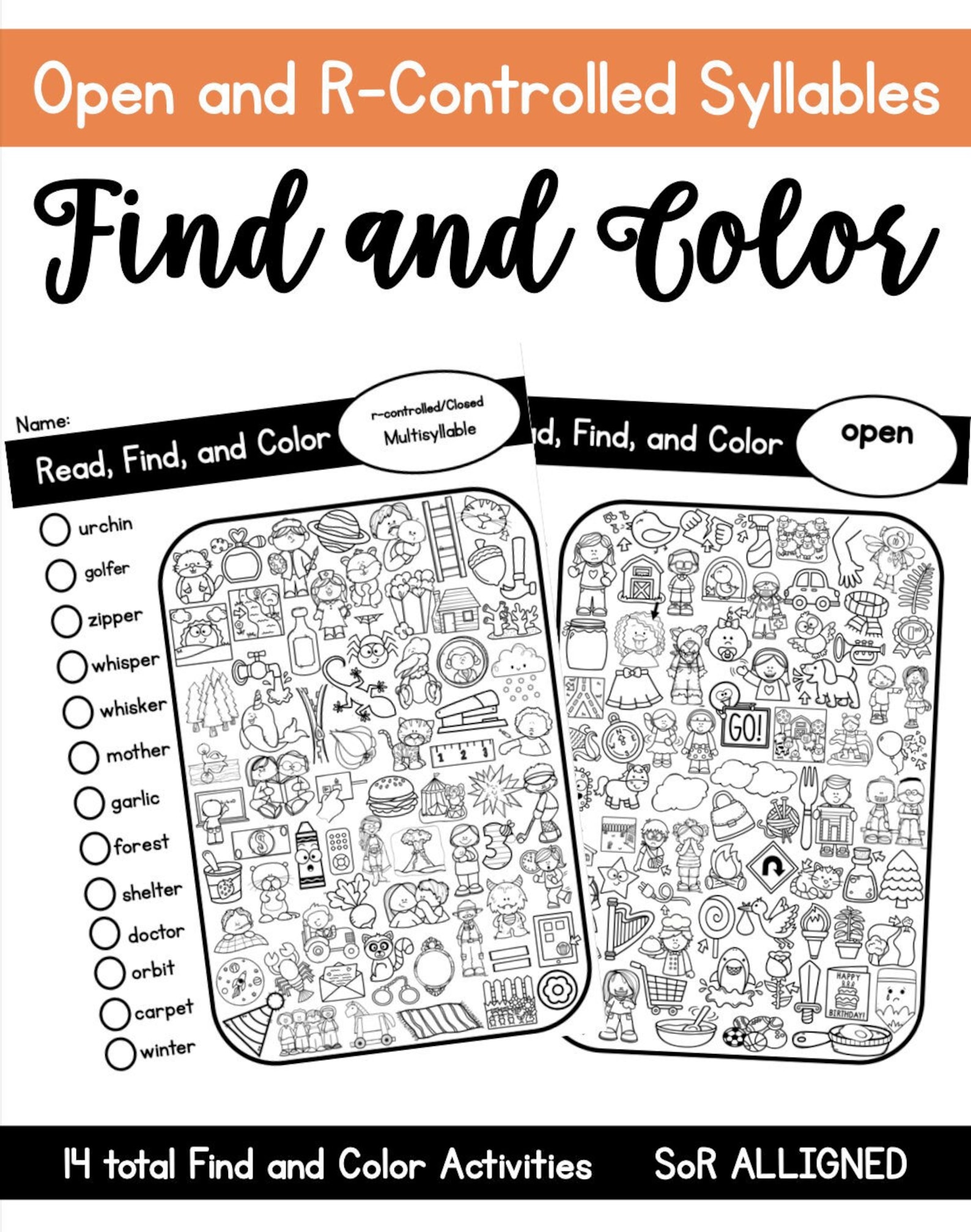 Open and R-controlled Vowel Syllables - I Spy Phonics - Sor Aligned - Etsy