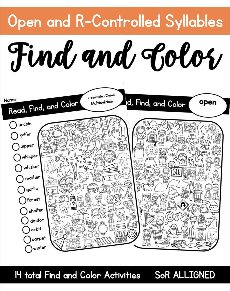 Open and R-controlled Vowel Syllables - I Spy Phonics - Sor Aligned - Etsy