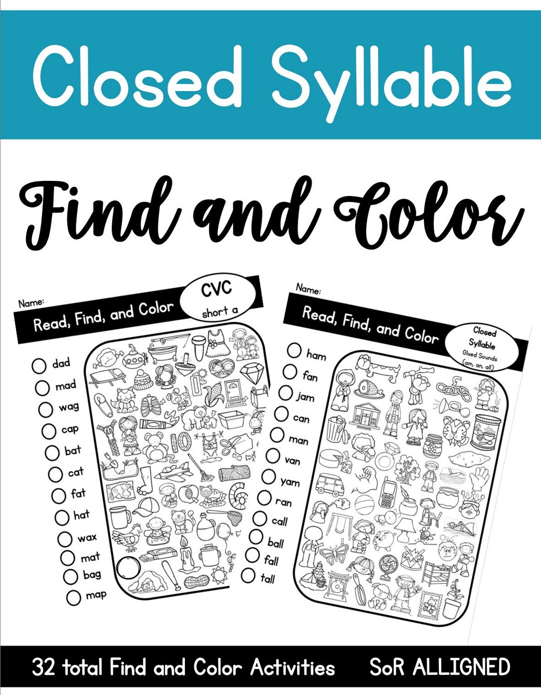 Closed Syllable I Spy Phonics find and Color Sor Aligned - Etsy
