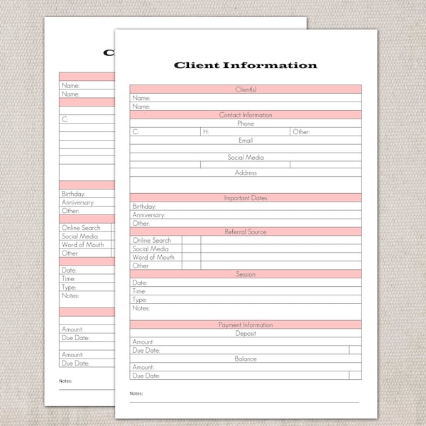 Client Information Sheet - Etsy