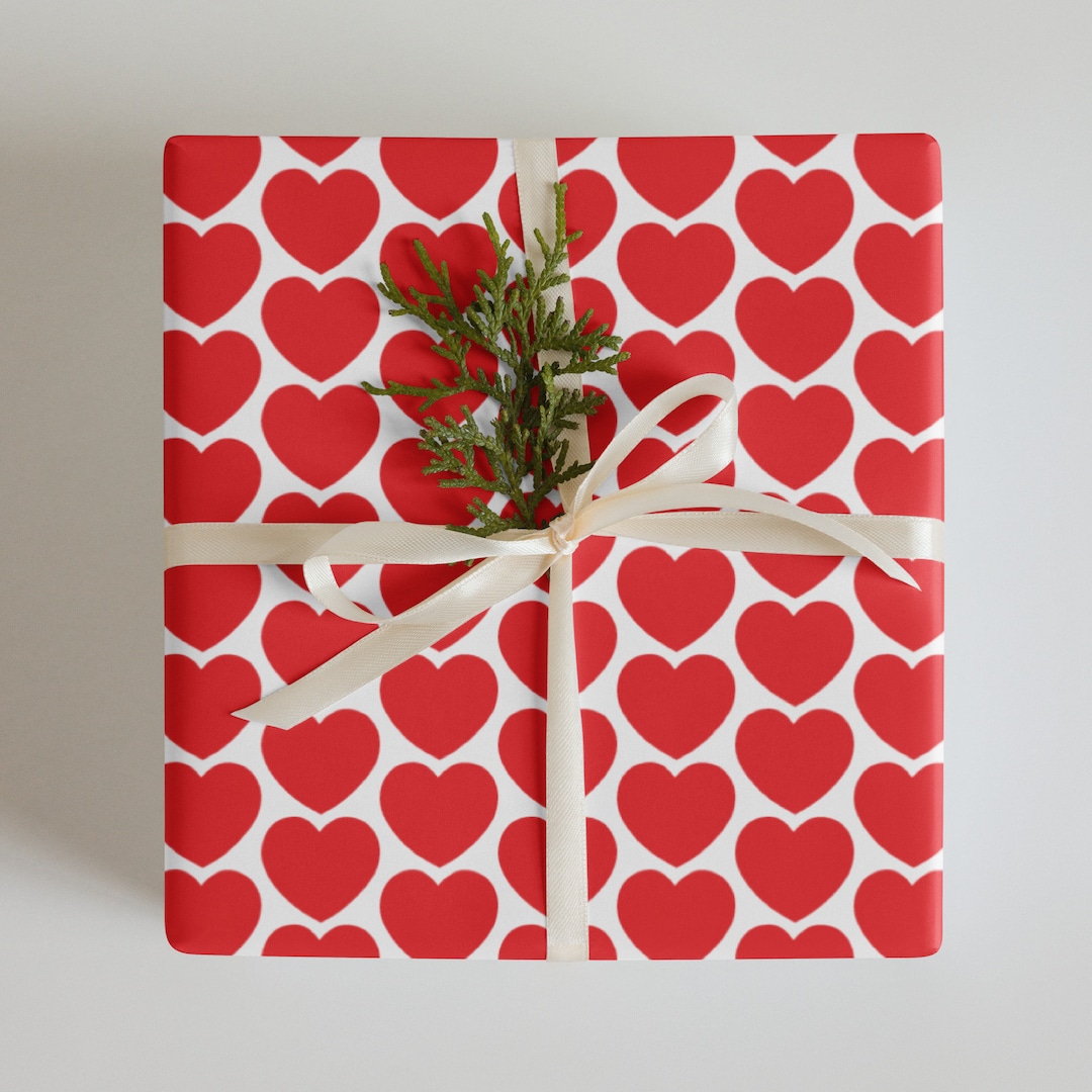 Hearts Wrapping Paper Sheets - Love Themed Gift Wrap - Valentines ...