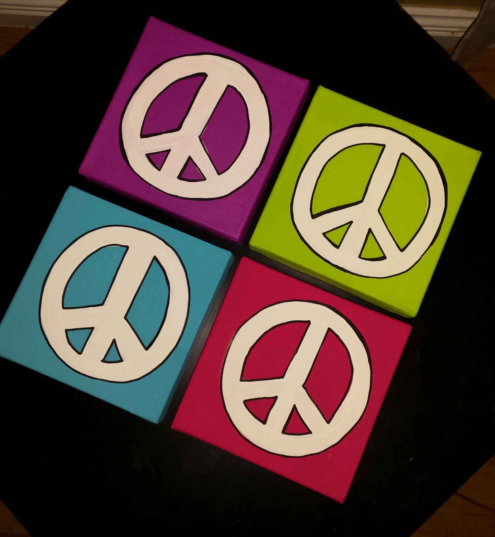 Peace Sign Canvas Set of 4-peace Sign Decor-hippie Decor - Etsy