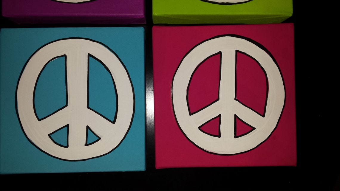 Peace Sign Canvas Set of 4-peace Sign Decor-hippie Decor - Etsy