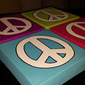 Peace Sign Canvas Set of 4-peace Sign Decor-hippie Decor - Etsy