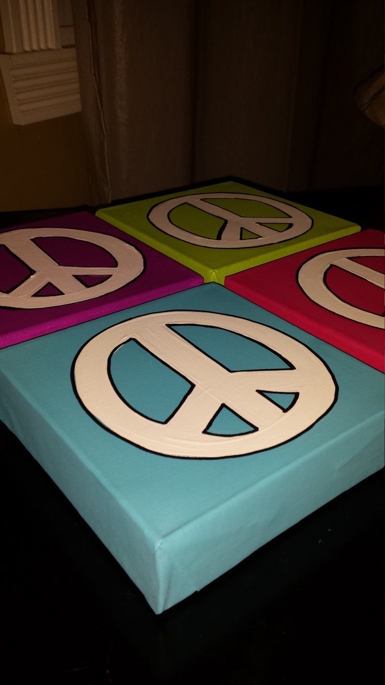Peace Sign Canvas Set of 4-peace Sign Decor-hippie Decor - Etsy