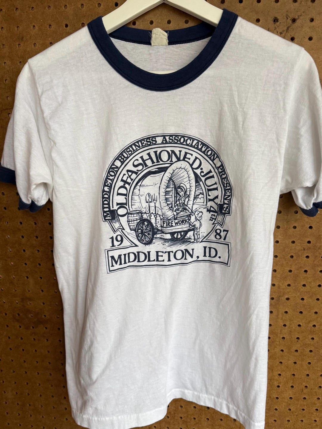 Vintage 1987 White and Blue Ringer Tee - Size Small - Middleton Idaho ...