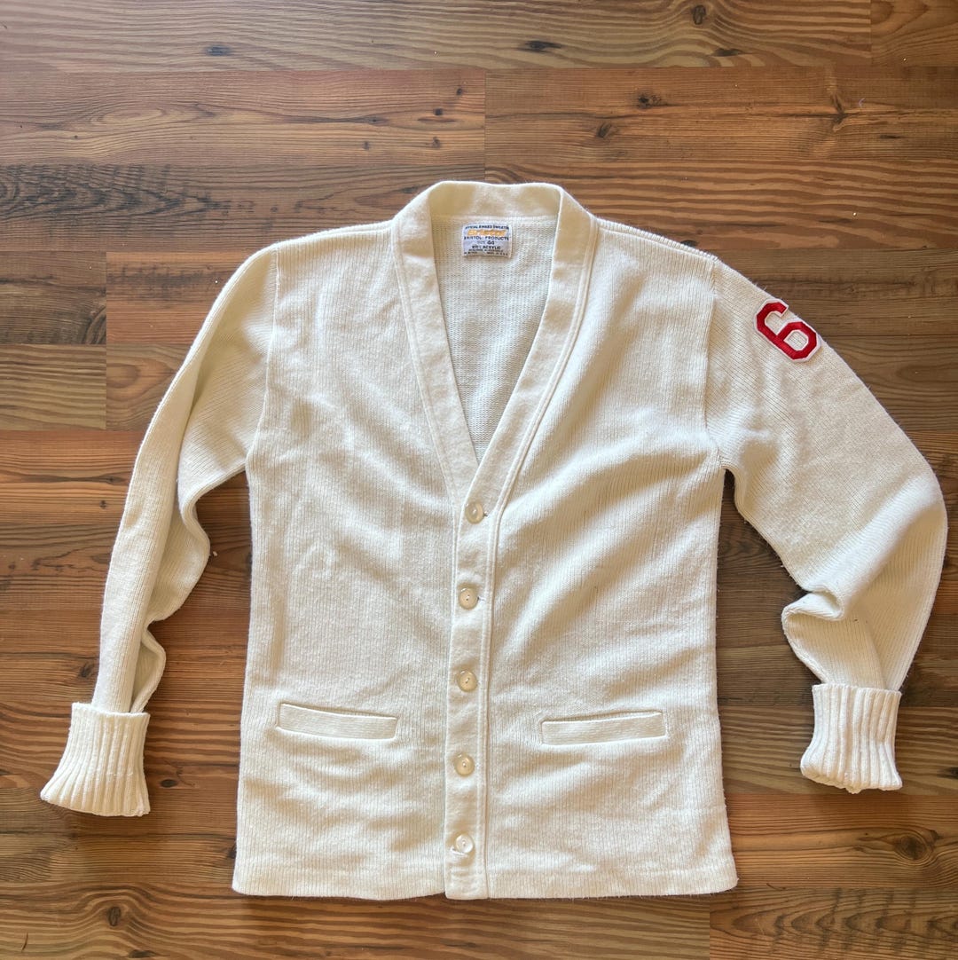 Vintage 1960’s Letterman Sweater - Cream Acrylic Award Cardigan - Size ...